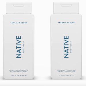 Native Body Wash Contains Naturally Derived Ingredients | For Women & Men, Sulfate, Paraben, & Dye Free Leaving Skin Soft and Hydrating | Sea Salt & Cedar 18 oz - 2 Pk