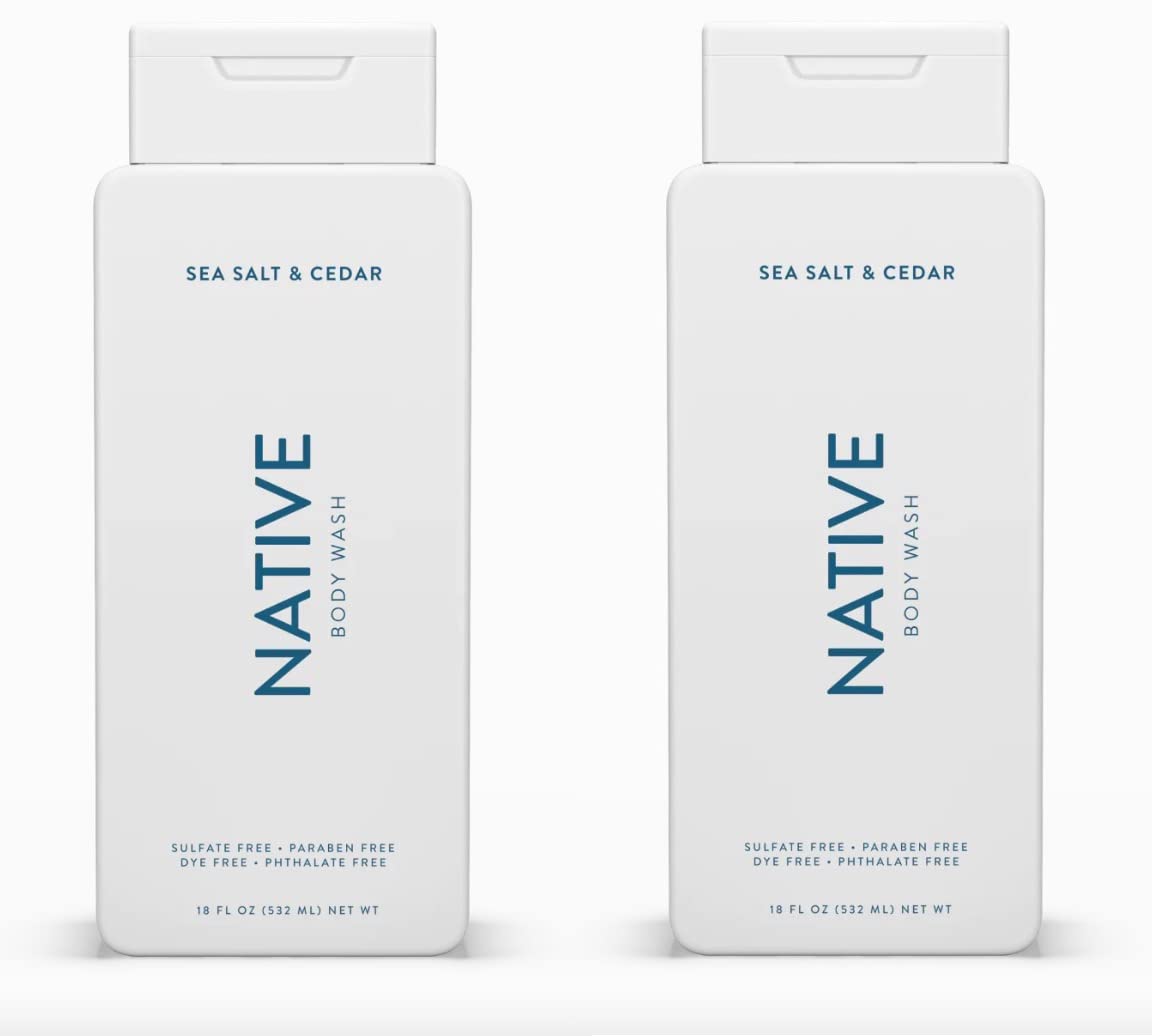 Native Body Wash Contains Naturally Derived Ingredients | For Women & Men, Sulfate, Paraben, & Dye Free Leaving Skin Soft and Hydrating | Sea Salt & Cedar 18 oz - 2 Pk