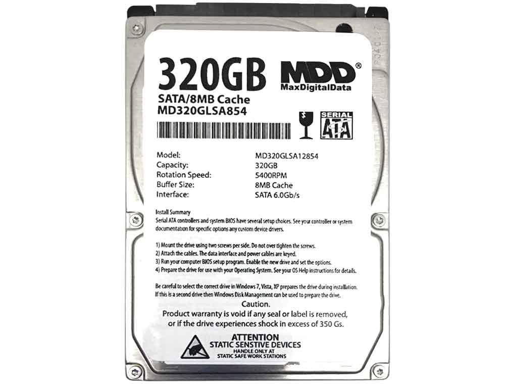 MDD 320GB 8MB Cache 5400RPM SATA 6.0Gb/s 2.5" Notebook Hard Drive (MD320GLSA854) - 2 Year Warranty