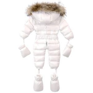 Y·J Back home Waterproof Down Filled White Snowsuit Baby Girl Boy Unisex Snow Coat Hooded With Fur Winter Jacket 12-18 Months