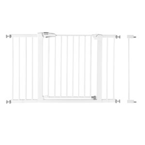 babelio 29-51 inch extra wide baby gate dog gate, metal pet gate for stairs & doorways, pressure mounted walk thru child gate with door, no need tools no drilling, with wall cups, white