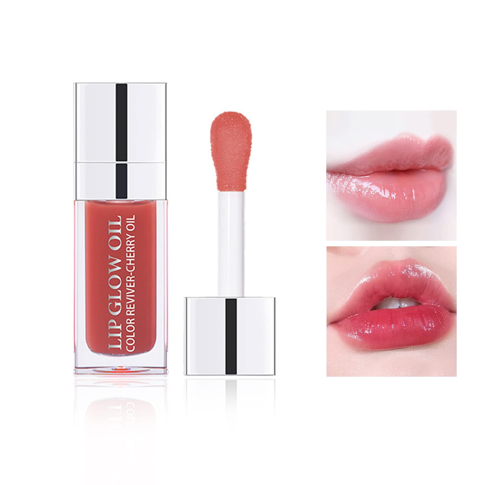 CAHIUYOA Lip Oil Hydrating Tinted Lip Oil Lip Gloss,Lip Glow Oil Lip Tint,Non-sticky Big Brush Head,Nourishing Repairing Plumping Lip Oil Lip Gloss - Rosewood