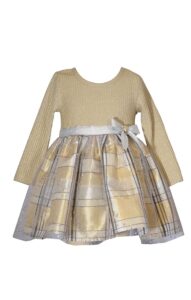 bonnie jean holiday christmas dress - gold knit plaid dress, gold, 4