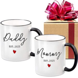 new daddy & mommy est 2025 coffee mugs set of 2, first time mommy daddy gift prospective parents mugs gift, new parents gift, pregnancy announcement baby reveal mug (black handle)-56