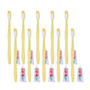 beaupretty 10pcs disposable toothbrushes toothpaste individually wrapped travel toothbrush kit soft bristles mixed colors hotel guest camping adults kids