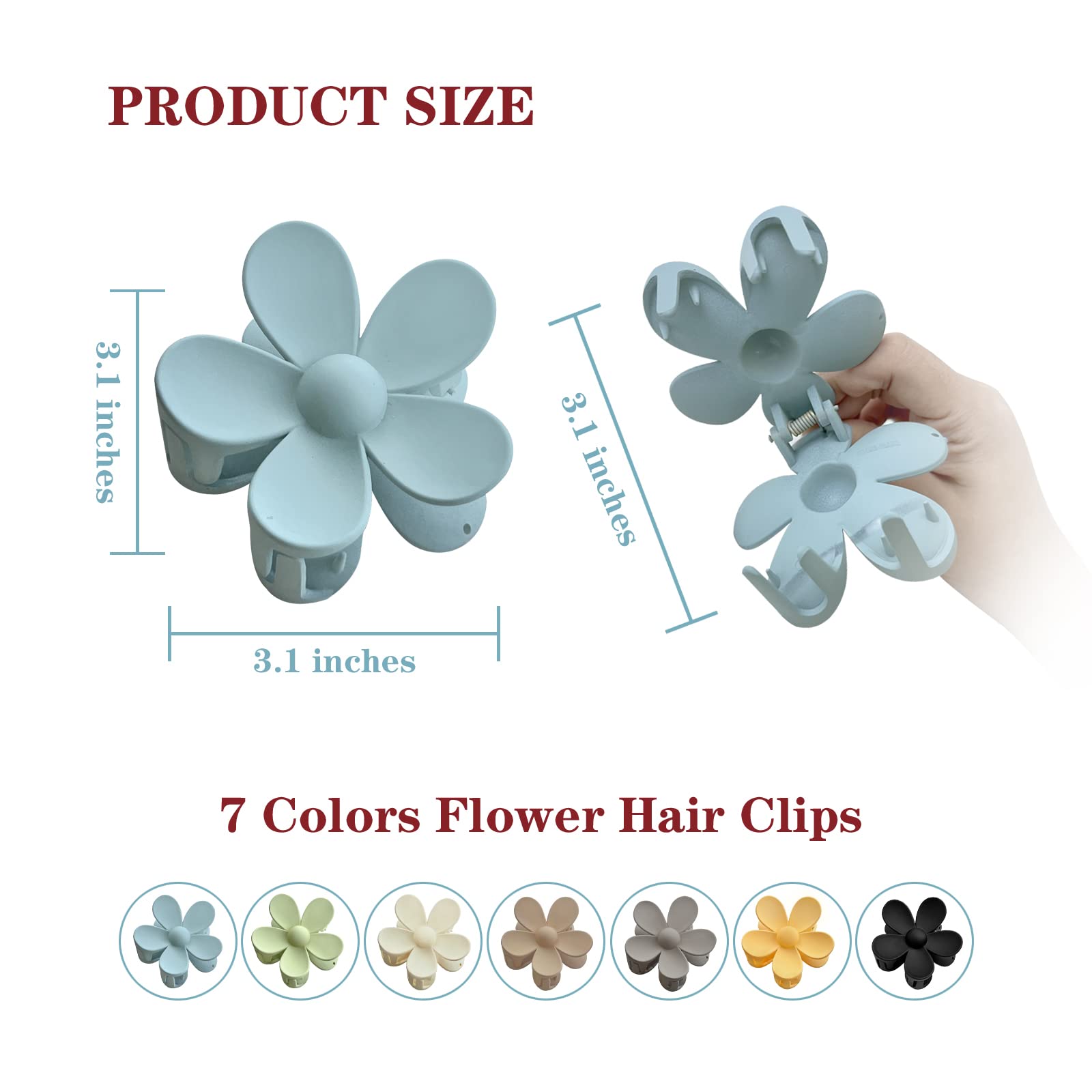 7 Pack Flower Claw Clips, Hair Clips for Women and Girls, 3" Medium Hair Claw Clips Matte Hair Clip Strong Neutral Hair Claws Cute Claw Clip Hair Accessories for Thin Hair