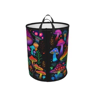 Foruidea Trippy Neon Shroom Mushroom Laundry Basket,Laundry Hamper,Collapsible Storage Bin, Oxford Fabric Clothes Baskets,Nursery Hamper For Home,Office,Dorm,Gift Basket