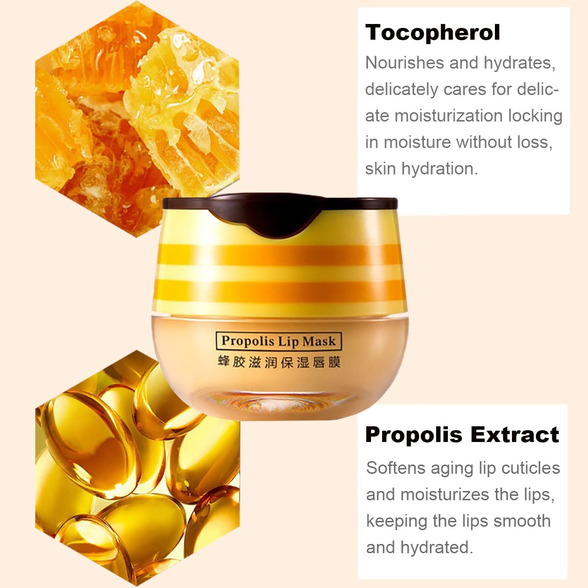 4PCS Honey Lip Balm, Vitamin E Moisturizing Propolis Sleeping Lip Mask, Effective Reduces Lip Lines Prevention Dry and Cracked Lip Scrubs Exfoliator Smoothing Dry Lip Care