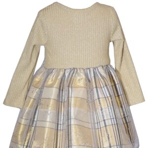 Bonnie Jean Holiday Christmas Dress - Gold Knit Plaid Dress, Gold, 4