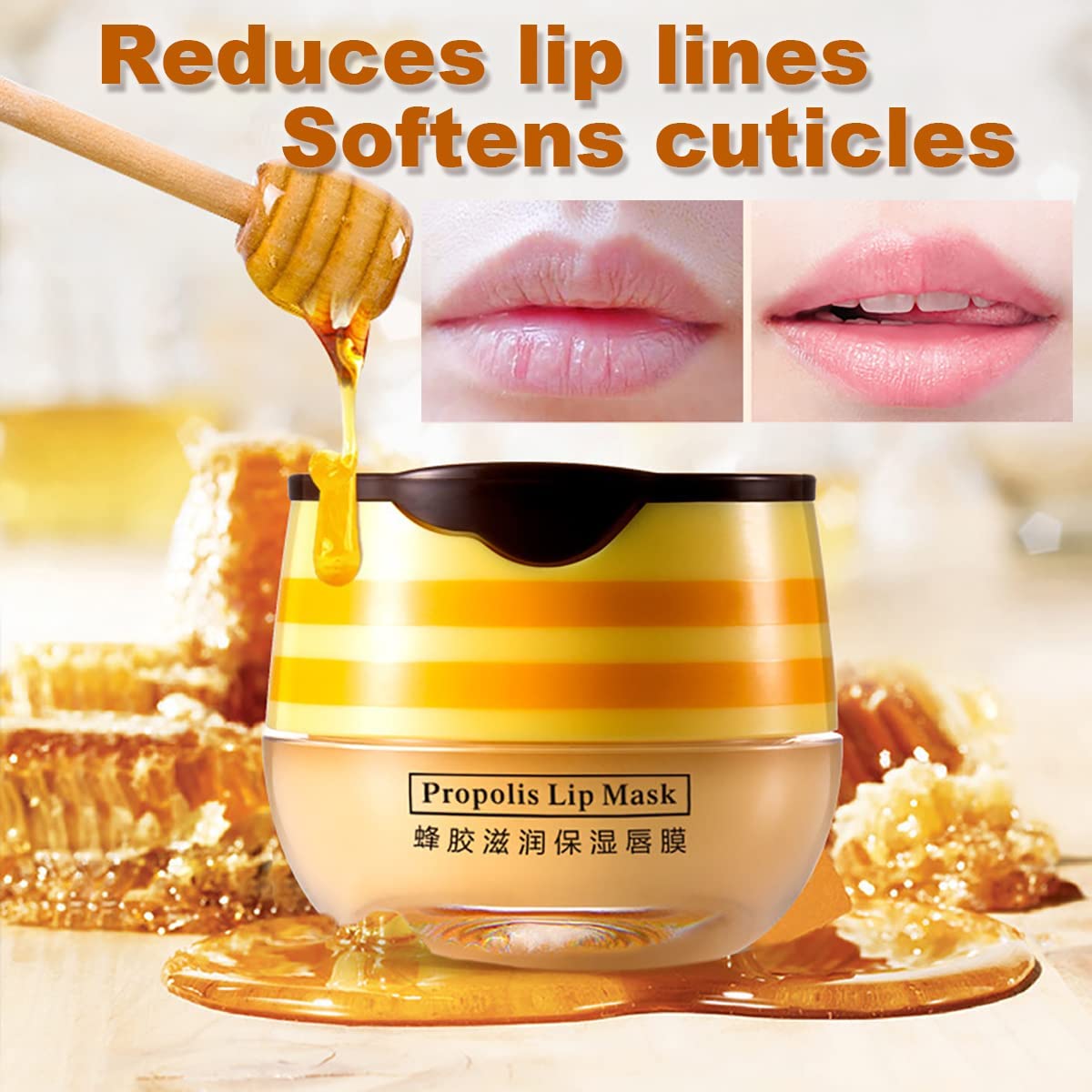 4PCS Honey Lip Balm, Vitamin E Moisturizing Propolis Sleeping Lip Mask, Effective Reduces Lip Lines Prevention Dry and Cracked Lip Scrubs Exfoliator Smoothing Dry Lip Care