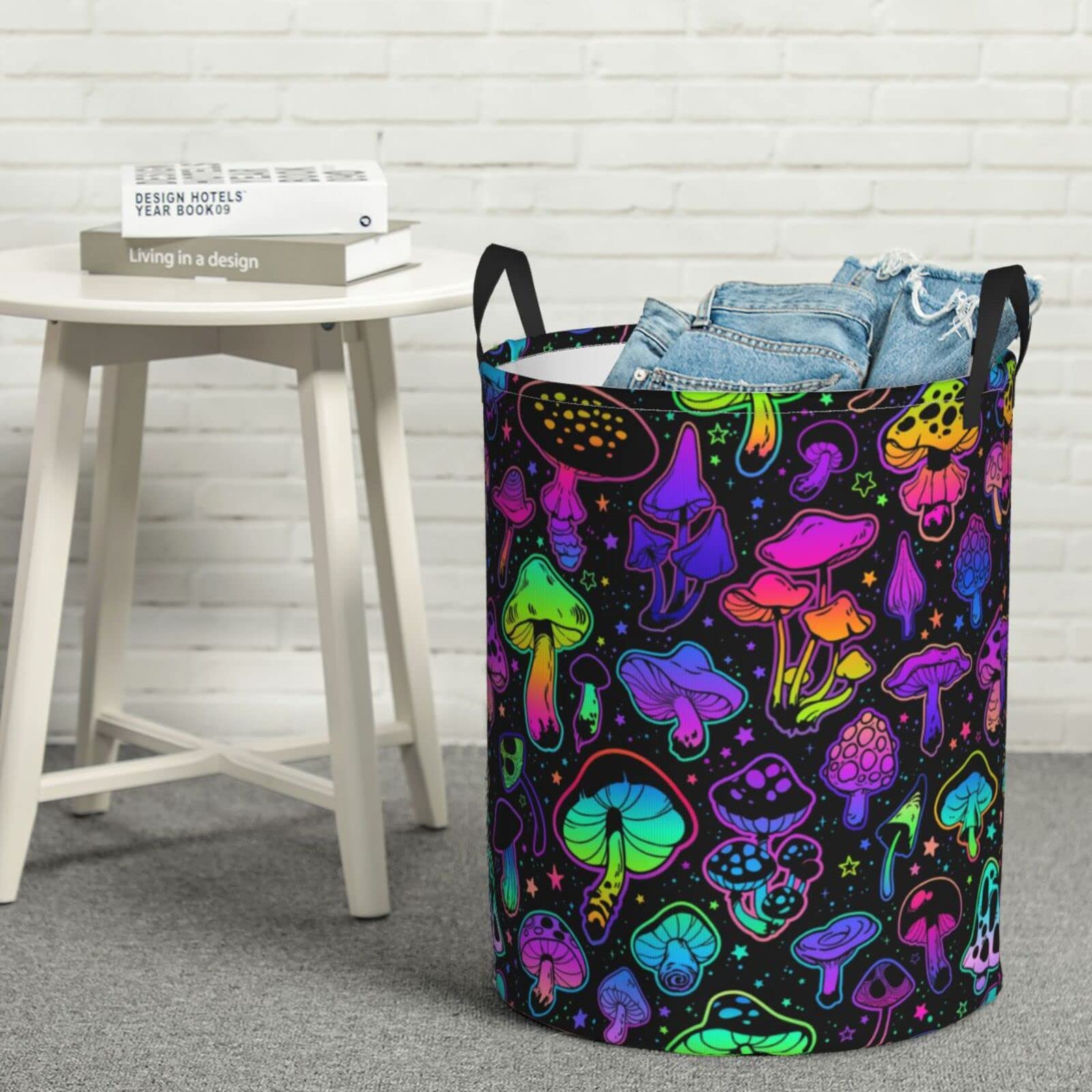 Foruidea Trippy Neon Shroom Mushroom Laundry Basket,Laundry Hamper,Collapsible Storage Bin, Oxford Fabric Clothes Baskets,Nursery Hamper For Home,Office,Dorm,Gift Basket