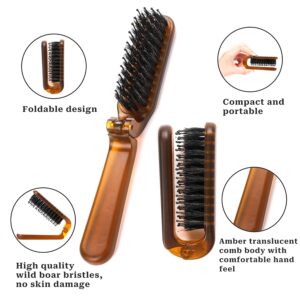 Sliverdew Hair Brush, Foldable Mini Boar Bristle Travel Hair Brush for Women and Men, Small Mini Compact Hairbrush Pocket Size Comb for Any Hairstyles, Restore Hair Shine, Beard Brush