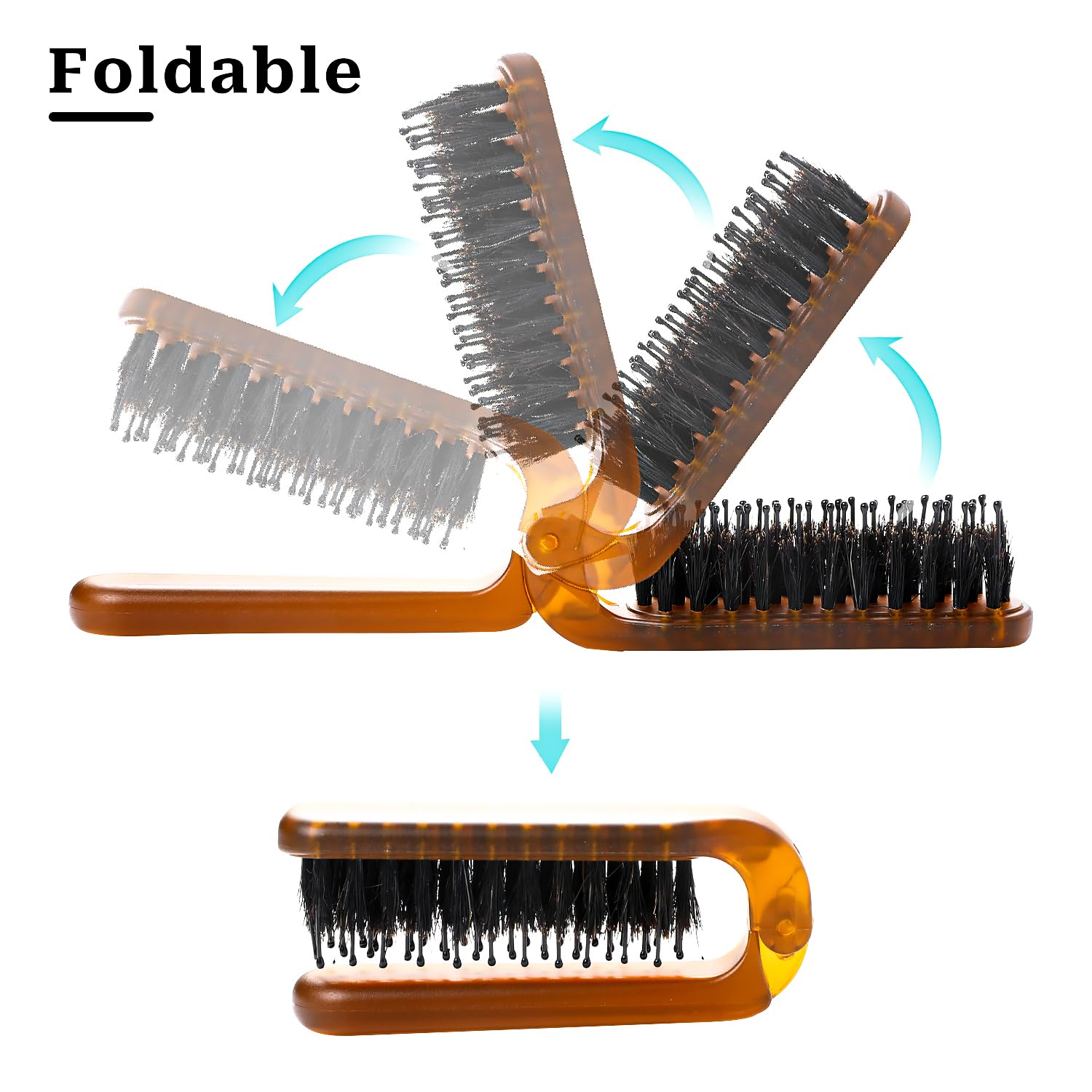 Sliverdew Hair Brush, Foldable Mini Boar Bristle Travel Hair Brush for Women and Men, Small Mini Compact Hairbrush Pocket Size Comb for Any Hairstyles, Restore Hair Shine, Beard Brush