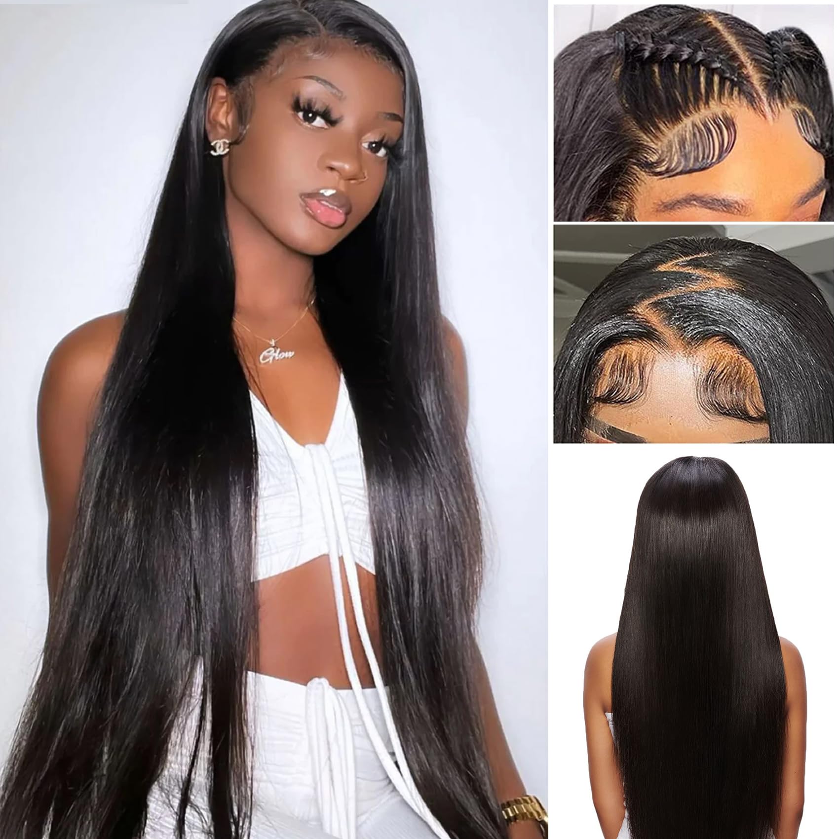 5x5 HD Lace Closure Wigs Human Hair Straight 5x5 Closure Wig 24 Inch Closure Wigs Human Hair Pre Plucked with Baby Hair 12A Unprocessed Virgin Human Hair Wig 180% Density for Women Natural Color