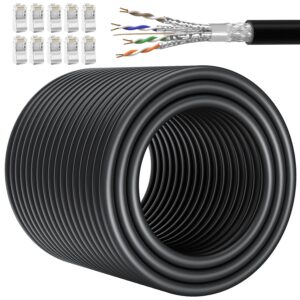 cat 7 outdoor ethernet cable 500ft bulk (10 rj45), sftp triple shielded cat 7 ethernet cable 24awg, cat 7 direct burial cable, waterproof, uv resistant, high speed 10gbps cat7 internet cable 500 ft