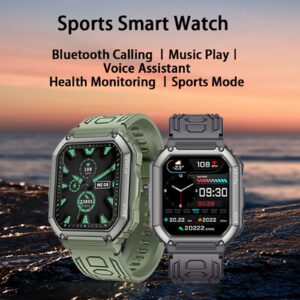 KR06 Sports Smart Watch 1.8 Inch Bluetooth Call Music Play Voice Assistant Health Monitor Multi Sports Modes Fitness Tracker (Black)