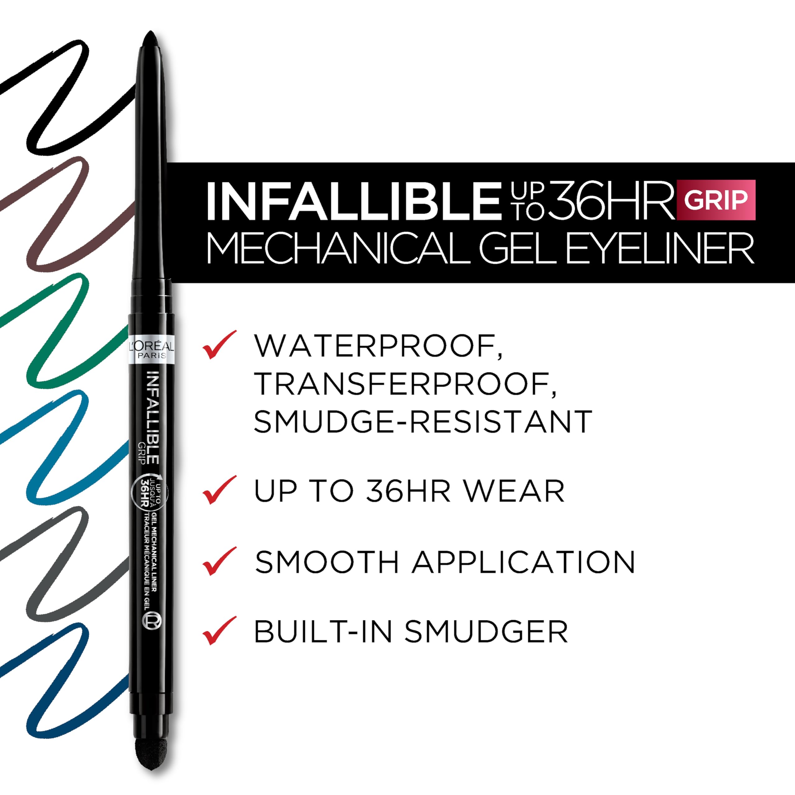 L'Oreal Paris Infallible Grip Mechanical Gel Eyeliner Pencil, Smudge-Resistant, Waterproof Eye Makeup with Up to 36HR Wear, Taupe Grey, 0.01 Oz