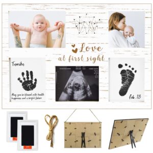 koikey baby handprint footprint keepsake gifts - ultrasound and newborn picture white nursery decor wood frame kit with no-clean print pad for baby shower or new parents gift