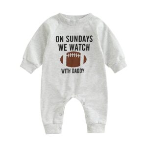 infant baby boys girls football season jumpsuit watch football with daddy funny romper playsuit sweatshirt (with daddy, 0-3 months)