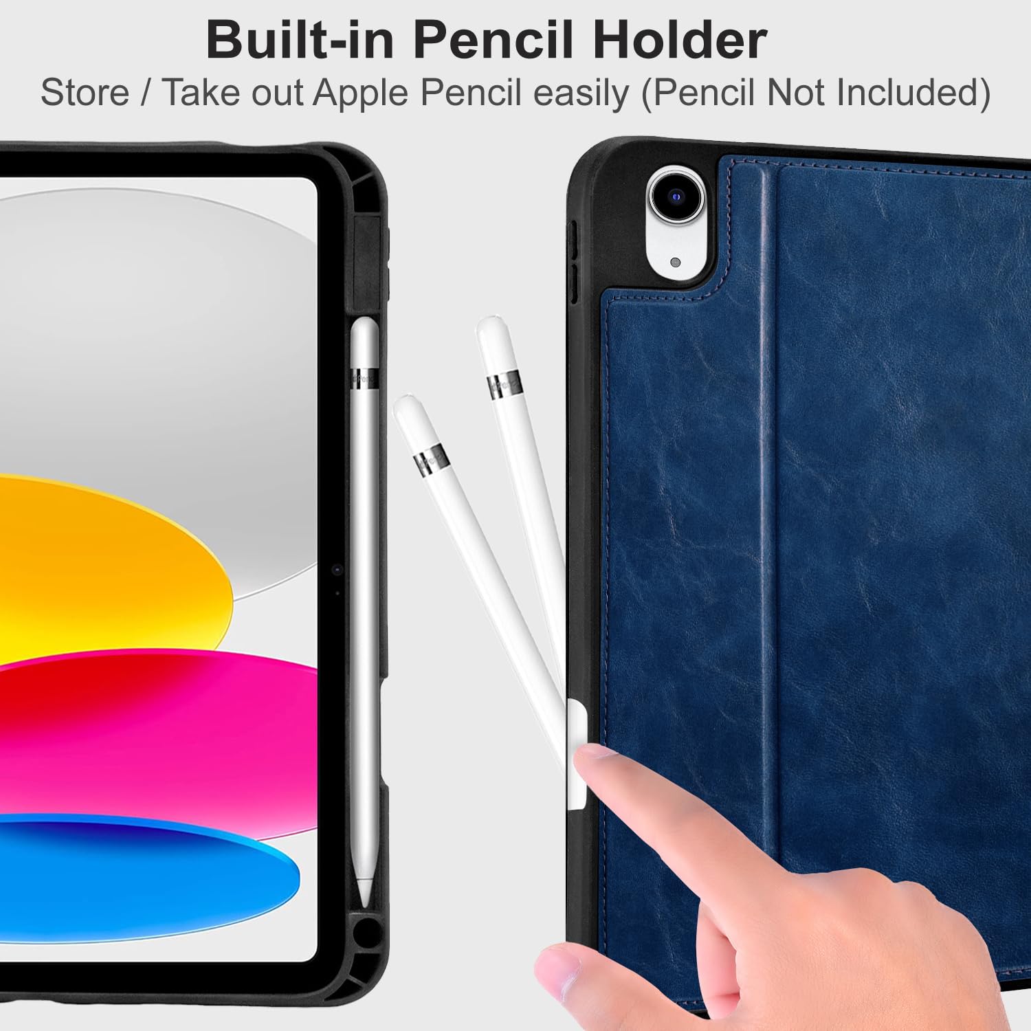 Zinibri for iPad 10th Generation Case Cover 10.9 Inch 2022 2023 A2696 A2757 A2777 with Pencil Holder,PU Leather Multi Angles Stand Slim Protective Case Compatible with iPad 10 Gen,Navy Blue