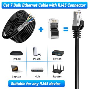 Cat 7 Outdoor Ethernet Cable 500ft Bulk (10 RJ45), SFTP Triple Shielded Cat 7 Ethernet Cable 24AWG, Cat 7 Direct Burial Cable, Waterproof, UV Resistant, High Speed 10Gbps Cat7 Internet Cable 500 ft