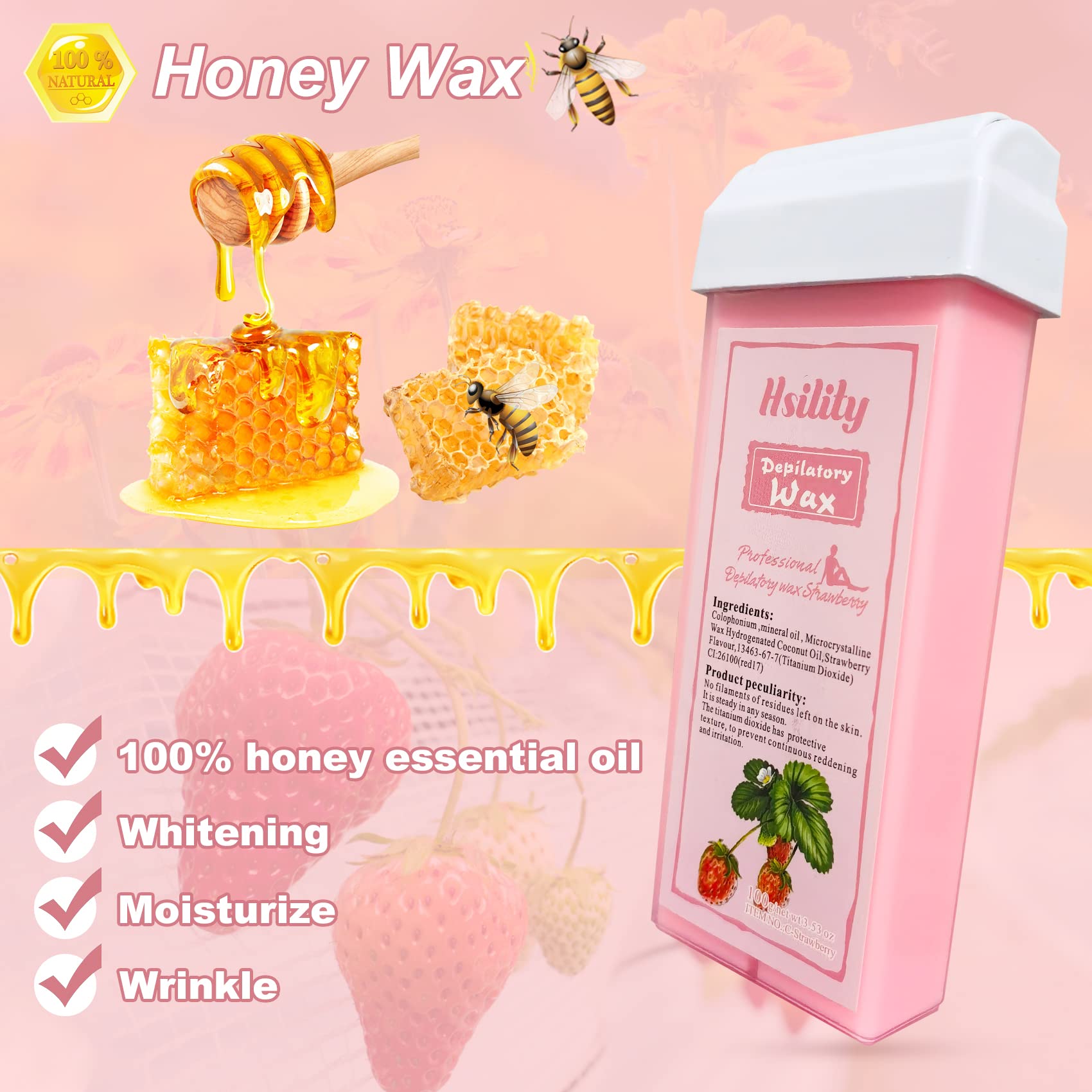 Hsility Wax Kit For Hair Removal Natural Honey Wax Upgrade Heating System Roll On Wax Kit for Hair Removal