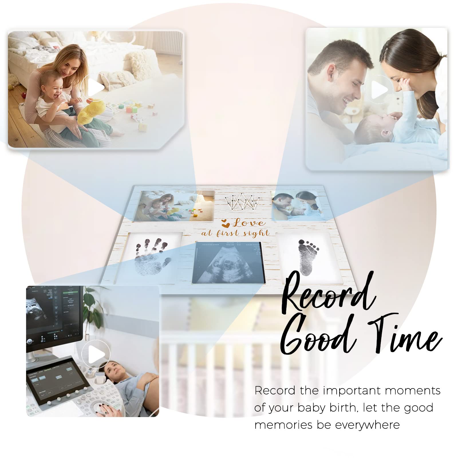 KOIKEY Baby Handprint Footprint Keepsake Gifts - Ultrasound and Newborn Picture White Nursery Decor Wood Frame Kit with No-Clean Print Pad for Baby Shower or New Parents Gift