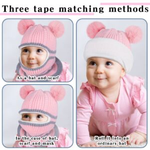 2 Pcs Baby Winter Hat Scarf Set Toddler Winter Hat Infant Beanie Hat Toddler Balaclava Earflap Hat for 1-5 Year Old Girl Boy (Pink, Black)