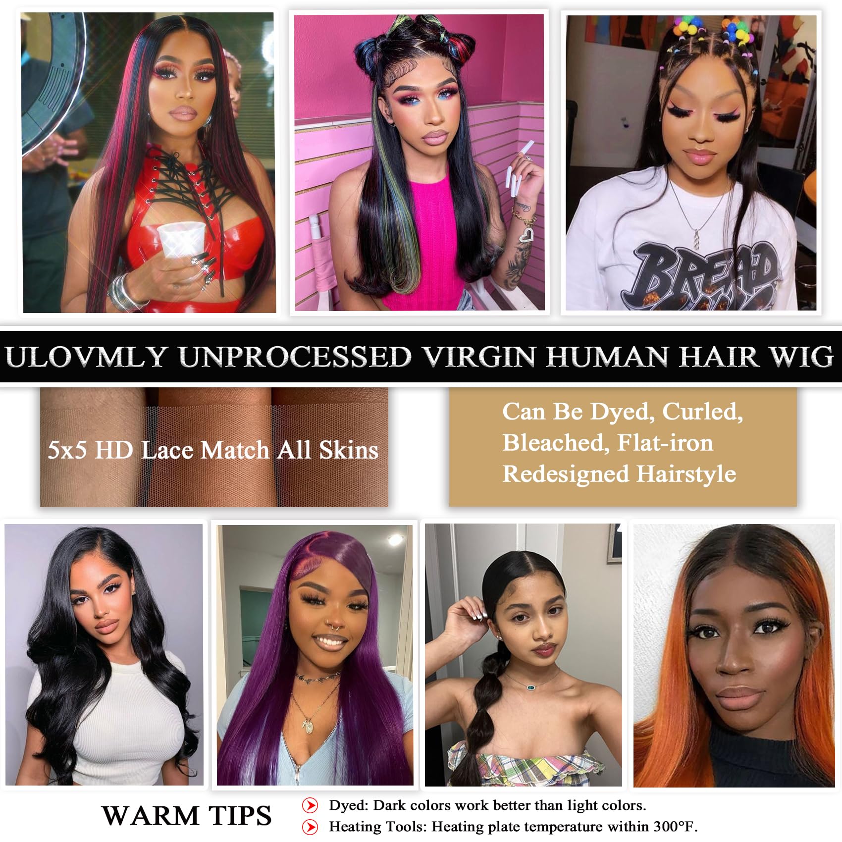 5x5 HD Lace Closure Wigs Human Hair Straight 5x5 Closure Wig 24 Inch Closure Wigs Human Hair Pre Plucked with Baby Hair 12A Unprocessed Virgin Human Hair Wig 180% Density for Women Natural Color