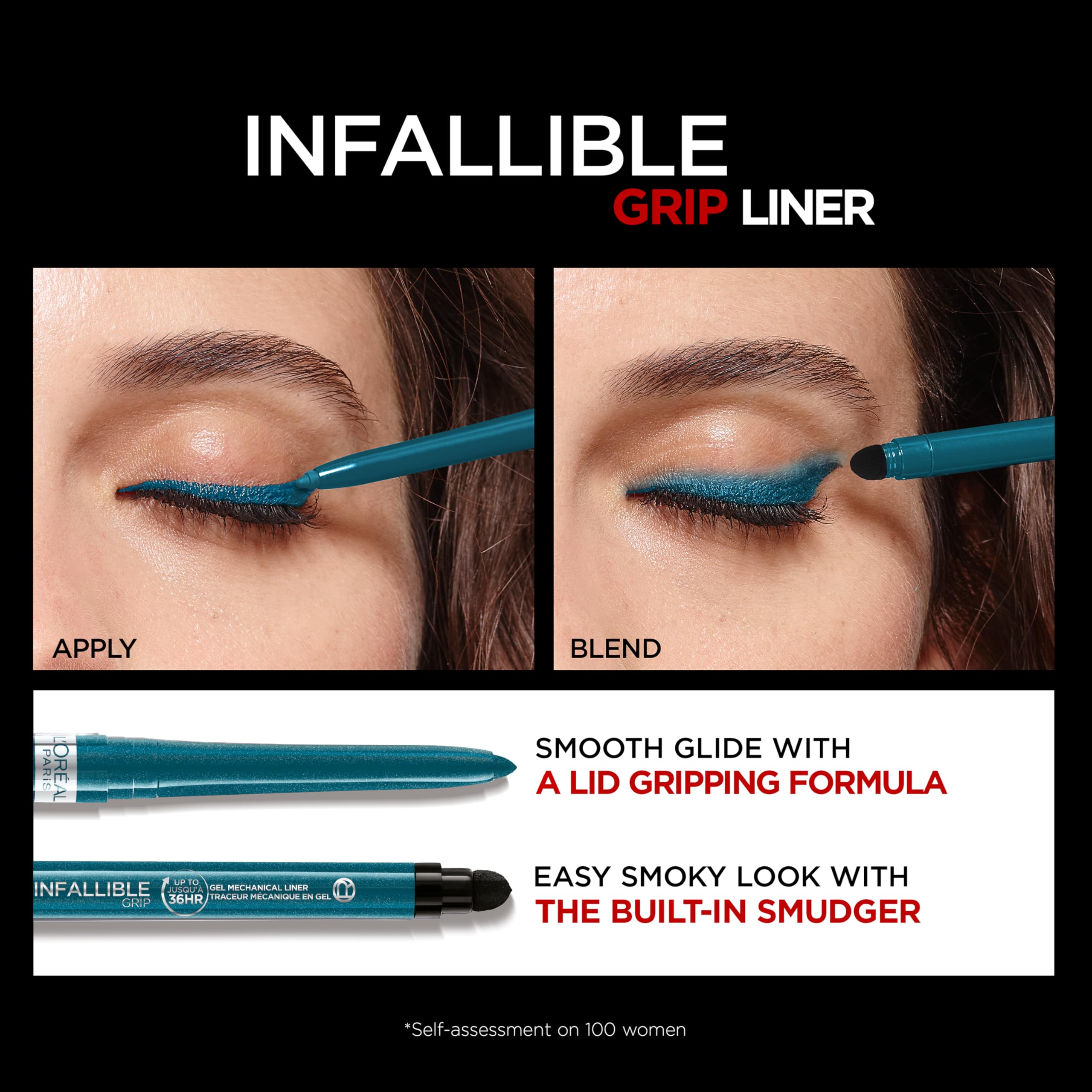 L'Oreal Paris Infallible Grip Mechanical Gel Eyeliner Pencil, Smudge-Resistant, Waterproof Eye Makeup with Up to 36HR Wear, Turquoise, 0.01 Oz