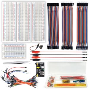 minidodoca breadboard jumper wires kit 4pcs 400&830 point solderless breadboards with power supply module,140pcs 0.08"- 4.92" u-shape,65pcs 4.7"-9.4",120pcs length 8" m/m f/m f/f dupont jumper wire