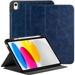 zinibri for ipad 10th generation case cover 10.9 inch 2022 2023 a2696 a2757 a2777 with pencil holder,pu leather multi angles stand slim protective case compatible with ipad 10 gen,navy blue