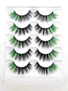 misslady 16mm 5 pairs pack 3d faux mink eyelashes with green ends colored lashes (fm-205, 8-16mm, black with green ends, 5 pairs)