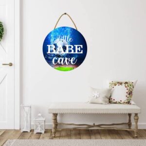 KPSheng Little Babe Cave Wooden Sign,Soccer Door Decor Plaque, Door Hanger Nursery Decoration for Boys, Wood Wall Hanging Wreath for Toddler Kids Room Bedroom Playroom, 11 x 11 Inch