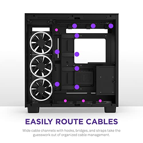 NZXT H9 Mid-Tower Gaming PC Case - 3 RGB Fans, Glass Panels, 360mm Radiator Support, Cable Management - Black