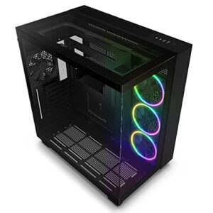 nzxt h9 mid-tower gaming pc case - 3 rgb fans, glass panels, 360mm radiator support, cable management - black