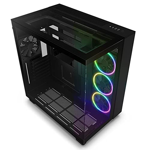 NZXT H9 Mid-Tower Gaming PC Case - 3 RGB Fans, Glass Panels, 360mm Radiator Support, Cable Management - Black