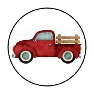 48 pcs old red truck.​ stickers envelope seals labels round tags, stamps sticker for gift cards, envelopes, boxes for holiday, birthday, christmas