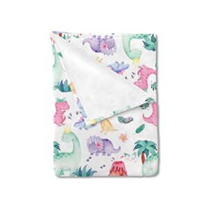 hawskgfub dinosaur baby blanket for girls gift pink purple, tropical dino lover flannel fleece nursery bed swaddle receiving blankets, soft lightweight newborn toddler infant crib kids bedding 30 x 40