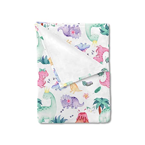 HawSkgFub Dinosaur Baby Blanket for Girls Gift Pink Purple, Tropical Dino Lover Flannel Fleece Nursery Bed Swaddle Receiving Blankets, Soft Lightweight Newborn Toddler Infant Crib kids Bedding 30 x 40