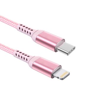 awnuwuy 20ft long iphone usb-c to lightning cable [apple mfi certified] 20w 3a (max) usb c power delivery fast charge for iphone 14 13 12 11 10 max x xs xr 9 8, airpods, ipad, charging cord pink/rose