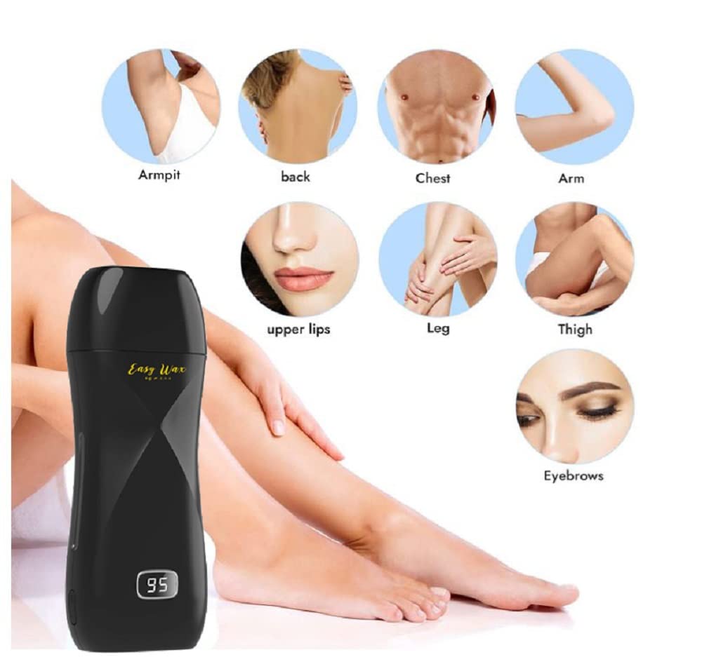 Easy Wax Portable Roll On Wax Kit for Hair Removal - Warmer with Soft Wax, Waxing Strips, and Travel-Friendly Design for Women