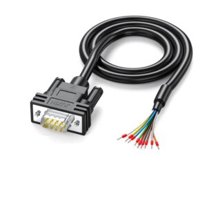 juxinice db9 male connector rs232 serial extension cable,d-sub 9-pin male adapter to bare wire, 9 wire all provided with wiring terminals-black (db9 male 5ft)