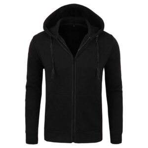 maiyifu-gj men full zip slim fit hoodies casual solid gym hooded sweatshirt long sleeve lightweight hoodie with kanga pocket (black,x-large)