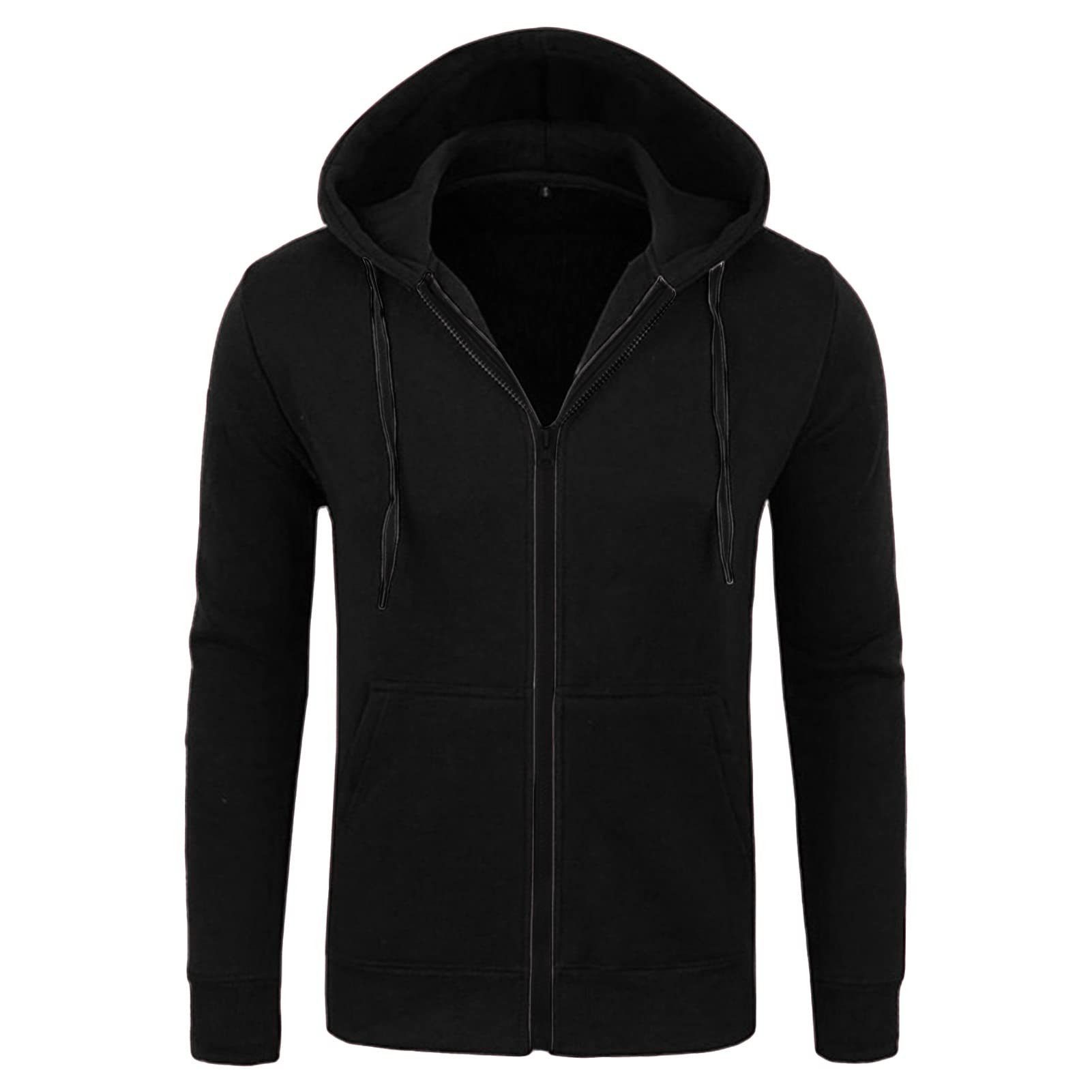 Maiyifu-GJ Men Full Zip Slim Fit Hoodies Casual Solid Gym Hooded Sweatshirt Long Sleeve Lightweight Hoodie With Kanga Pocket (Black,X-Large)