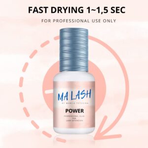 MA LASH Power Eyelash Extension Adhesive Glue - 0.17fl.oz / 5ml - Ultra-Fast 1-Second Drying Time - 8 Weeks Retention - Professional-Grade, Black