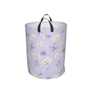 KiuLoam Butterfly With Florals On Purple 19.6 Inches Large Storage Basket Collapsible Organizer Bin Laundry Hamper for Nursery Clothes Toys