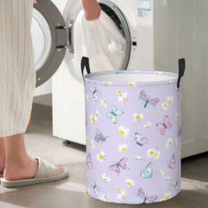 KiuLoam Butterfly With Florals On Purple 19.6 Inches Large Storage Basket Collapsible Organizer Bin Laundry Hamper for Nursery Clothes Toys