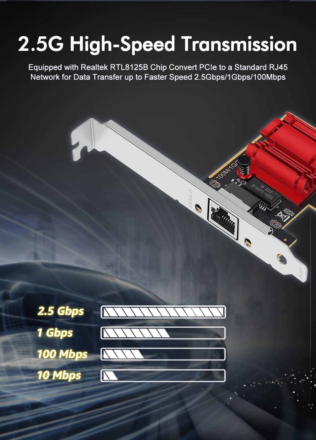 2.5Gb PCIe Network Card, NICGIGA 2.5 Gigabit Ethernet Interface Adapter, with Realtek RTL8125B, 2.5G NIC Compliant Windows/Linux/MAC OS