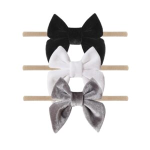 yanjie baby velvet bow headbands - 3 pack cotton nylon headband baby photography hair bow (ss black velvet)